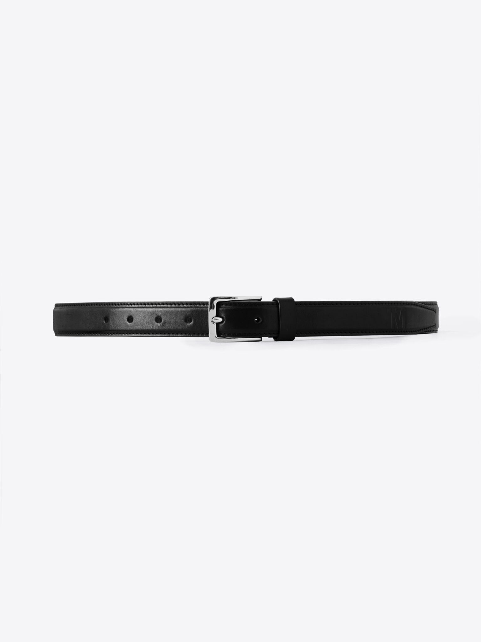 BELT WITH CURVED BUCKLE IN PULL-UP BLACK LEATHER - TARMOR